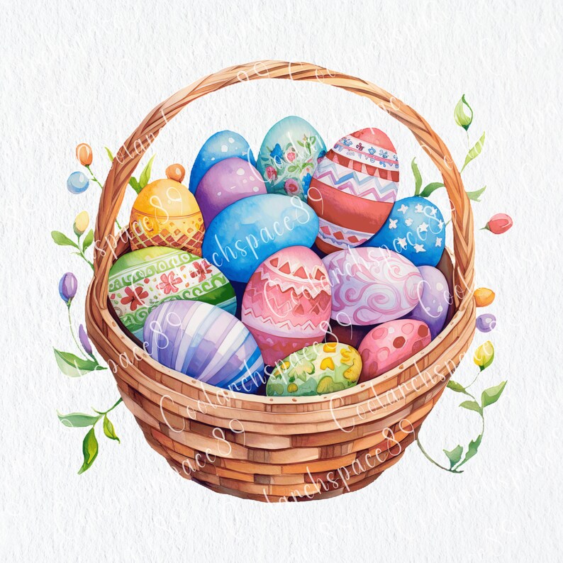 24 Watercolor Easter Baskets Clipart Png ,floral Egg Baskets , Instant ...