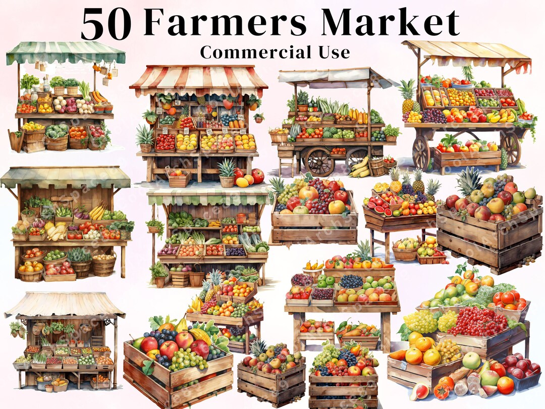 Farmers Market Clipart Bundle: Fruits & Vegetables (PNG, Commercial Use ...