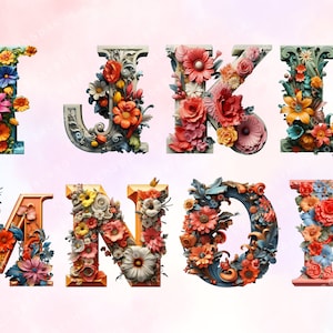 3D Floral Alphabet PNG, 26 Floral A - Z Letters Clipart, Floral Clip ...