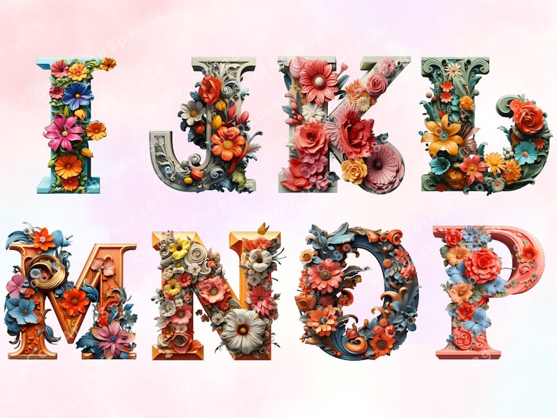 3D Floral Alphabet PNG 26 Floral A Z Letters Clipart - Etsy