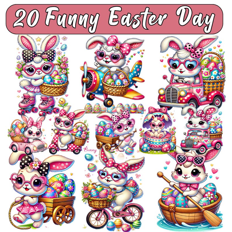 20 Funny Easter Day Clipart, Cute Bunny Easter PNG, Cartoon Easter Eggs ...