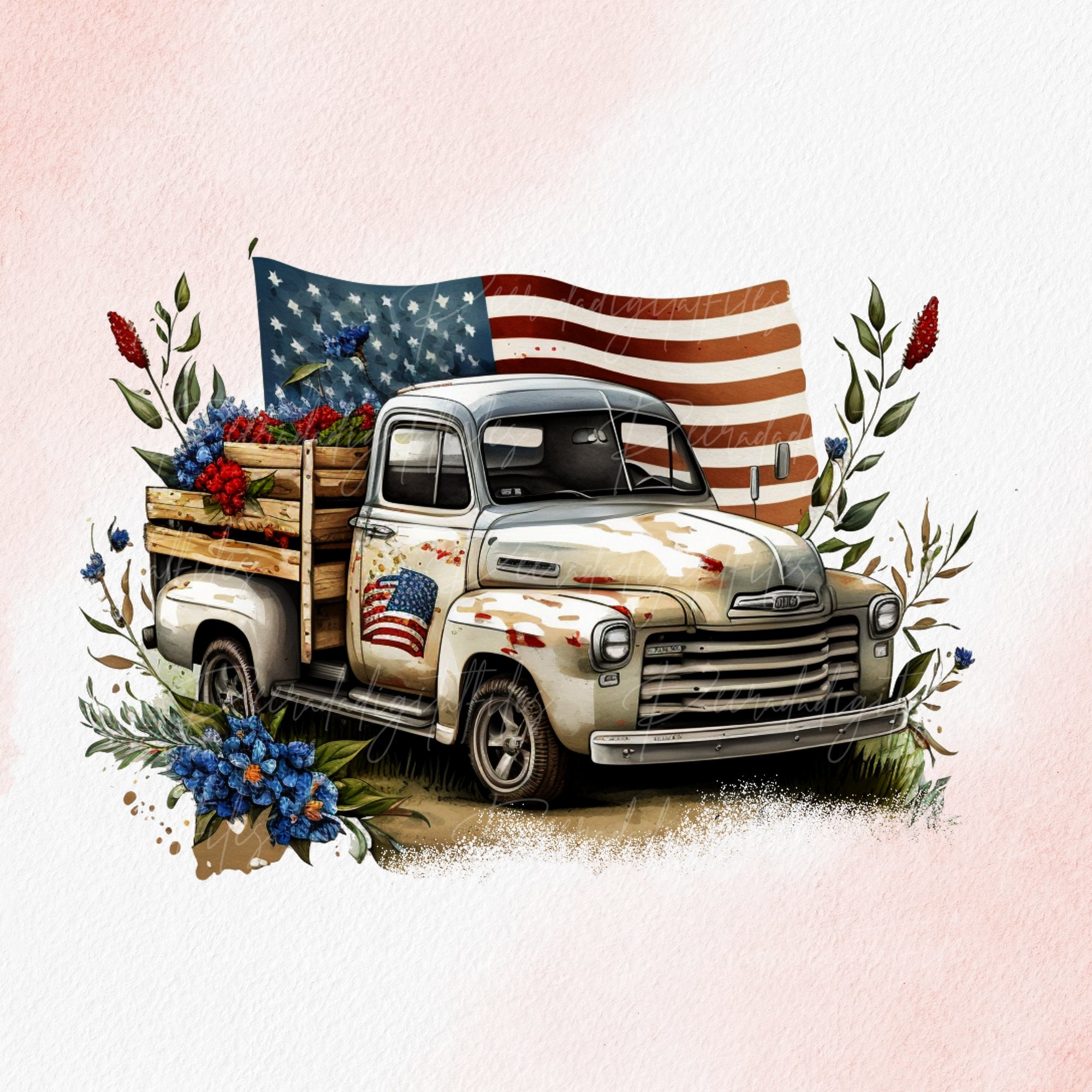 6 Trucker USA Flag Watercolor Clipart Png,trucks Boys Clipart American ...