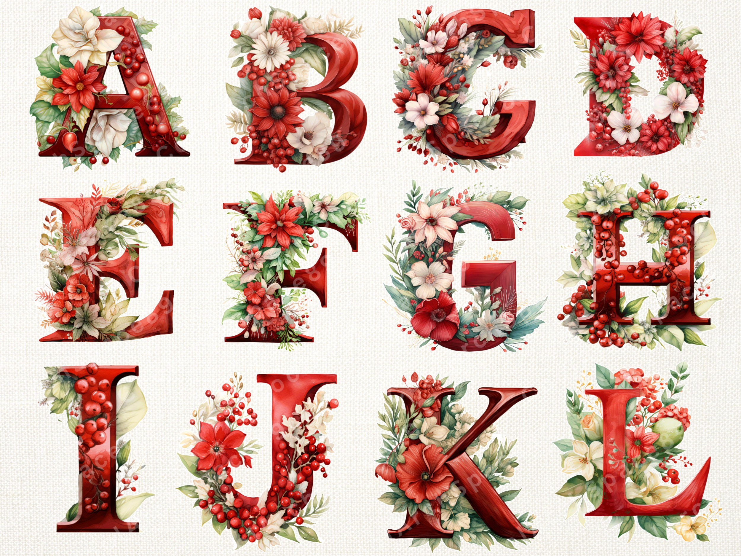 Watercolour Red Christmas Alphabet Clipart A Z, Christmas Letters Clip ...