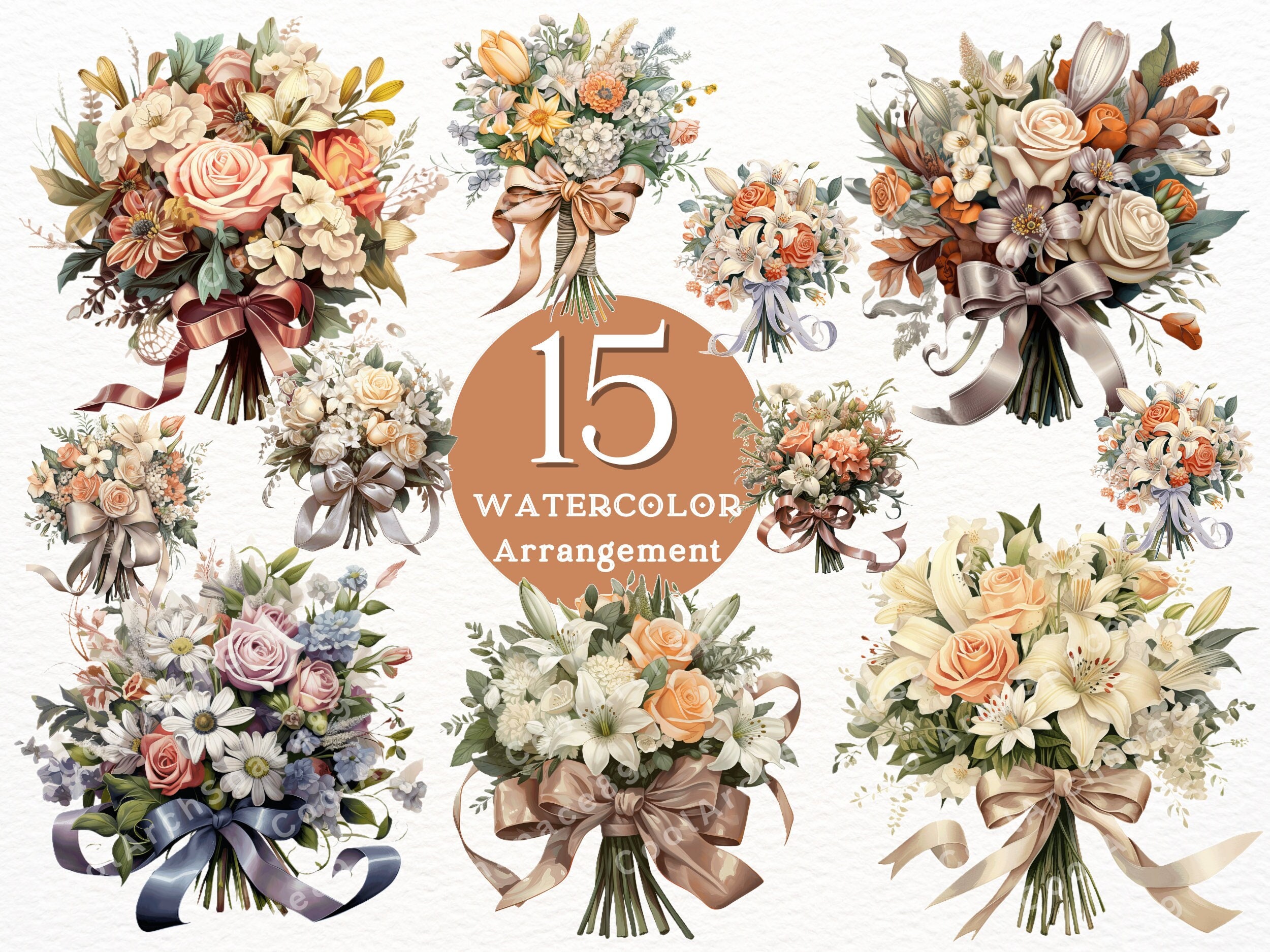 15 PNG Watercolor Flowers Bouquet Arrangement Png Clipart, Printable ...