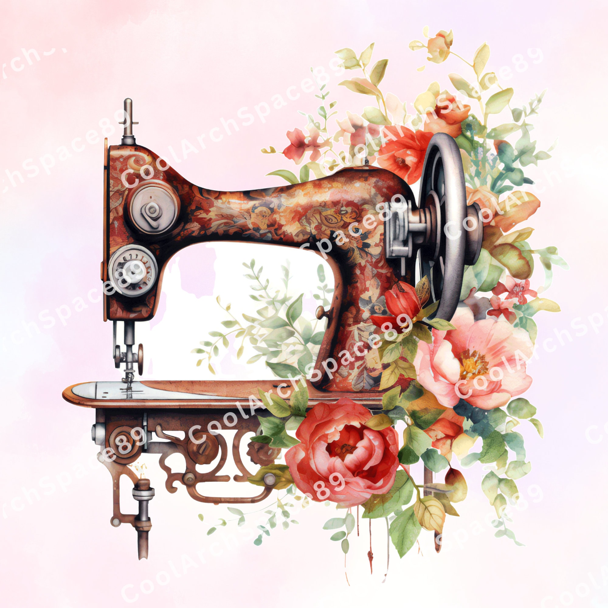 12 Watercolor Floral Sewing Machine PNG Floral Sewing Machine - Etsy