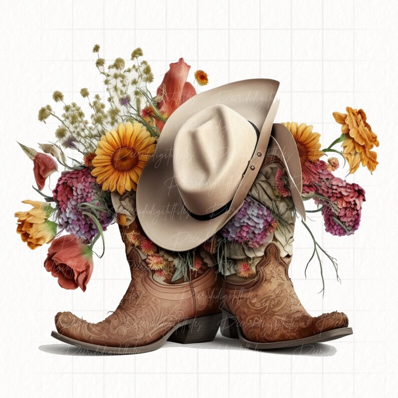 24 Cowgirl Boots Sunflowers Boot Bundle Watercolor Cowboy - Etsy