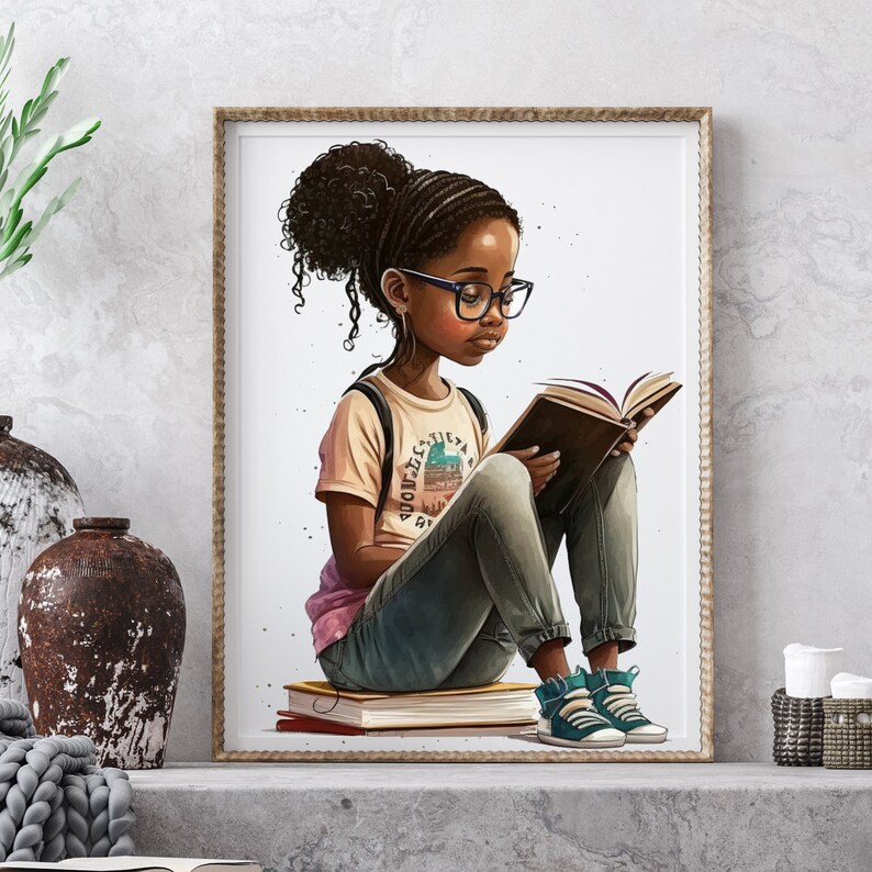 15 Watercolour Black Girl Reading Clipart Girl Studying - Etsy