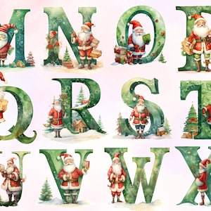 Watercolor Letter Santa Alphabet Watercolor Clipart, Floral Letters ...
