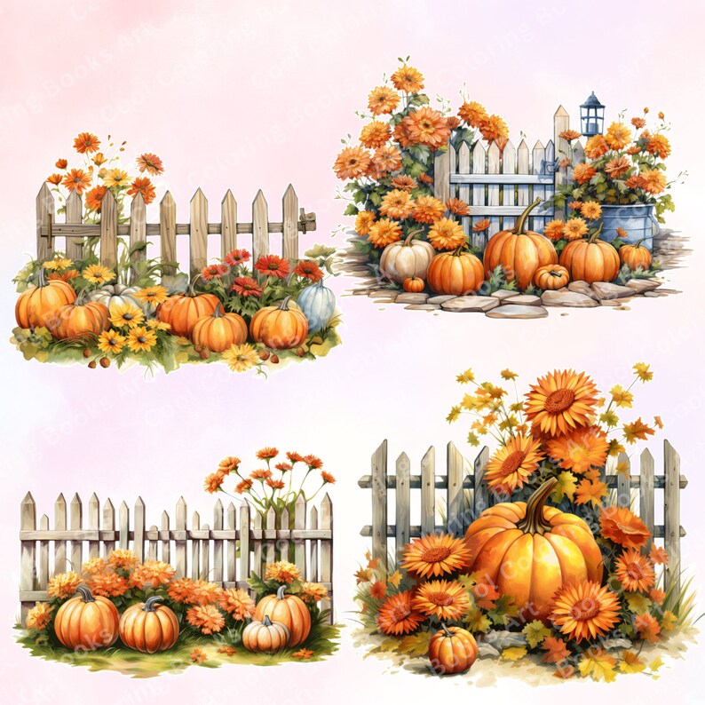 13 Watercolor Pumpkin Garden Clipart Bundle Fall Scences - Etsy