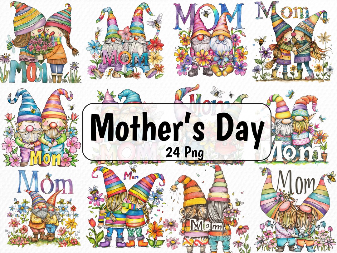24 PNG Mother's Day Gnome Clipart, Gnome Girl Hugging Her Child, Mother ...
