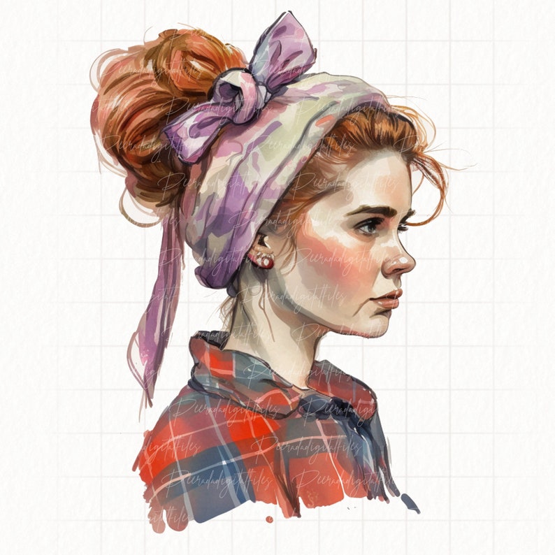 8 Girl Messy Bun Clipart PNG Watercolor Woman Sublimation Digital ...