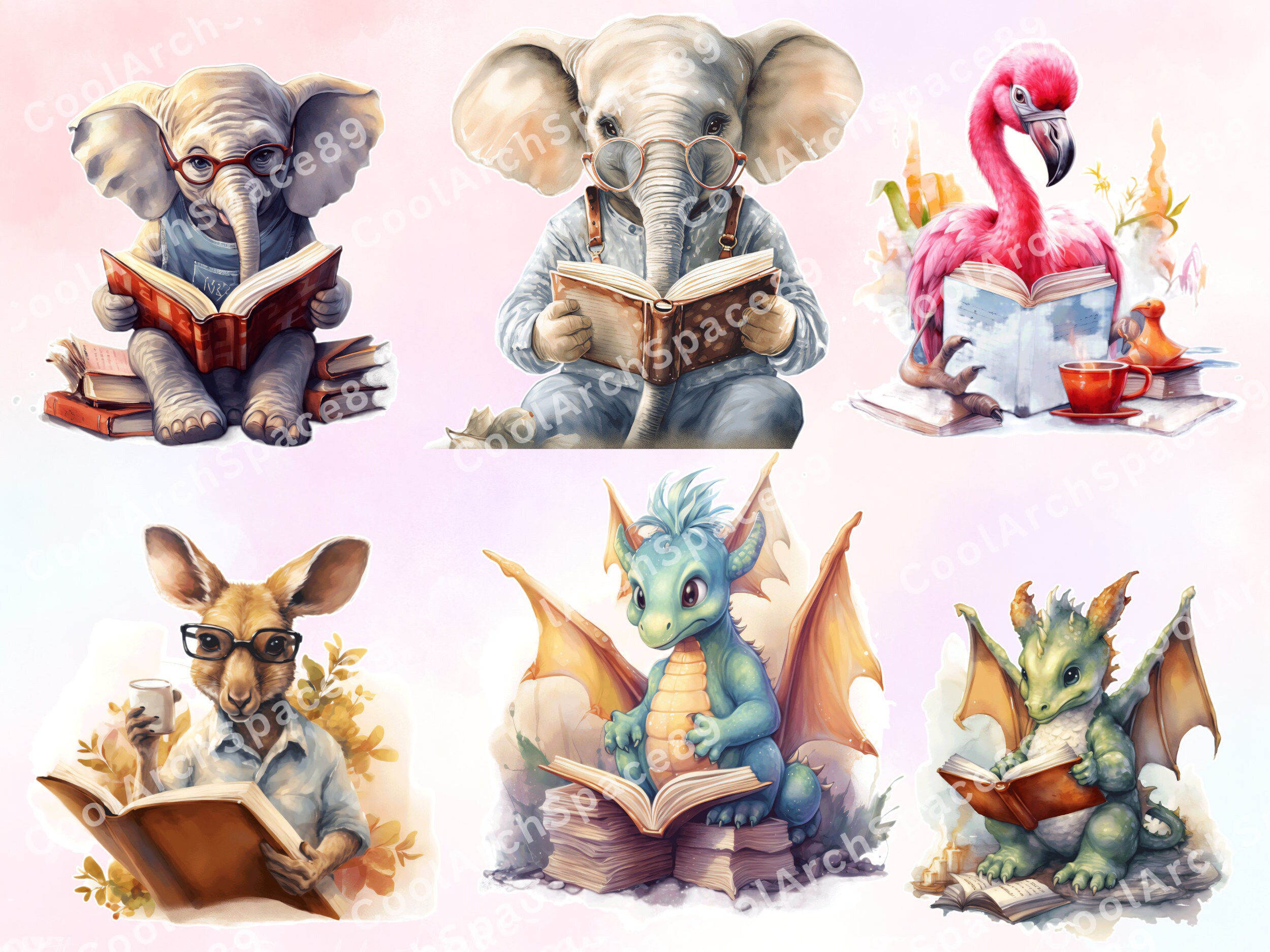 50 Cute Animals Bundle Clipart, Mega Bundle Watercolor Animal Bundle ...