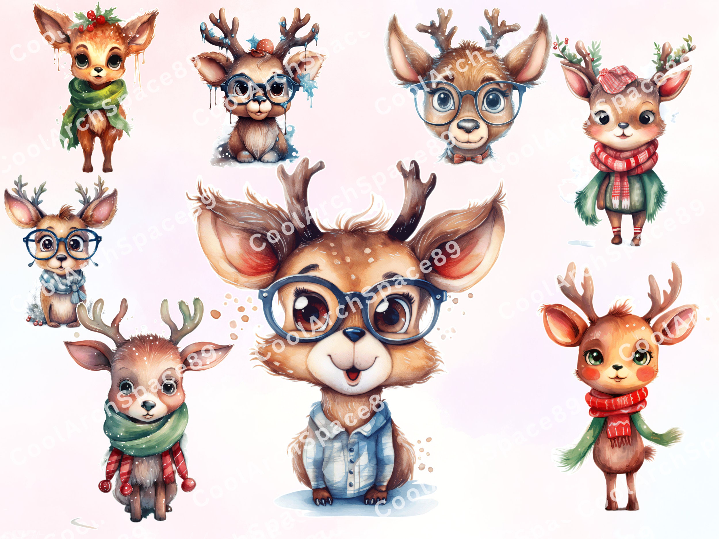 23 Christmas Reindeer Watercolor Clipart Bundle (Instant Download) - Etsy