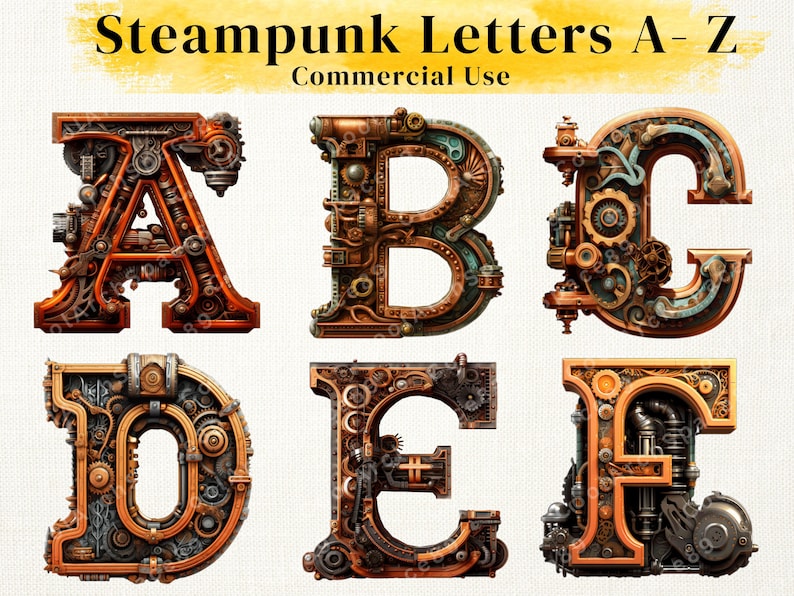 Steampunk Letter PNG clipart Bundle Full English Alphabet - Etsy