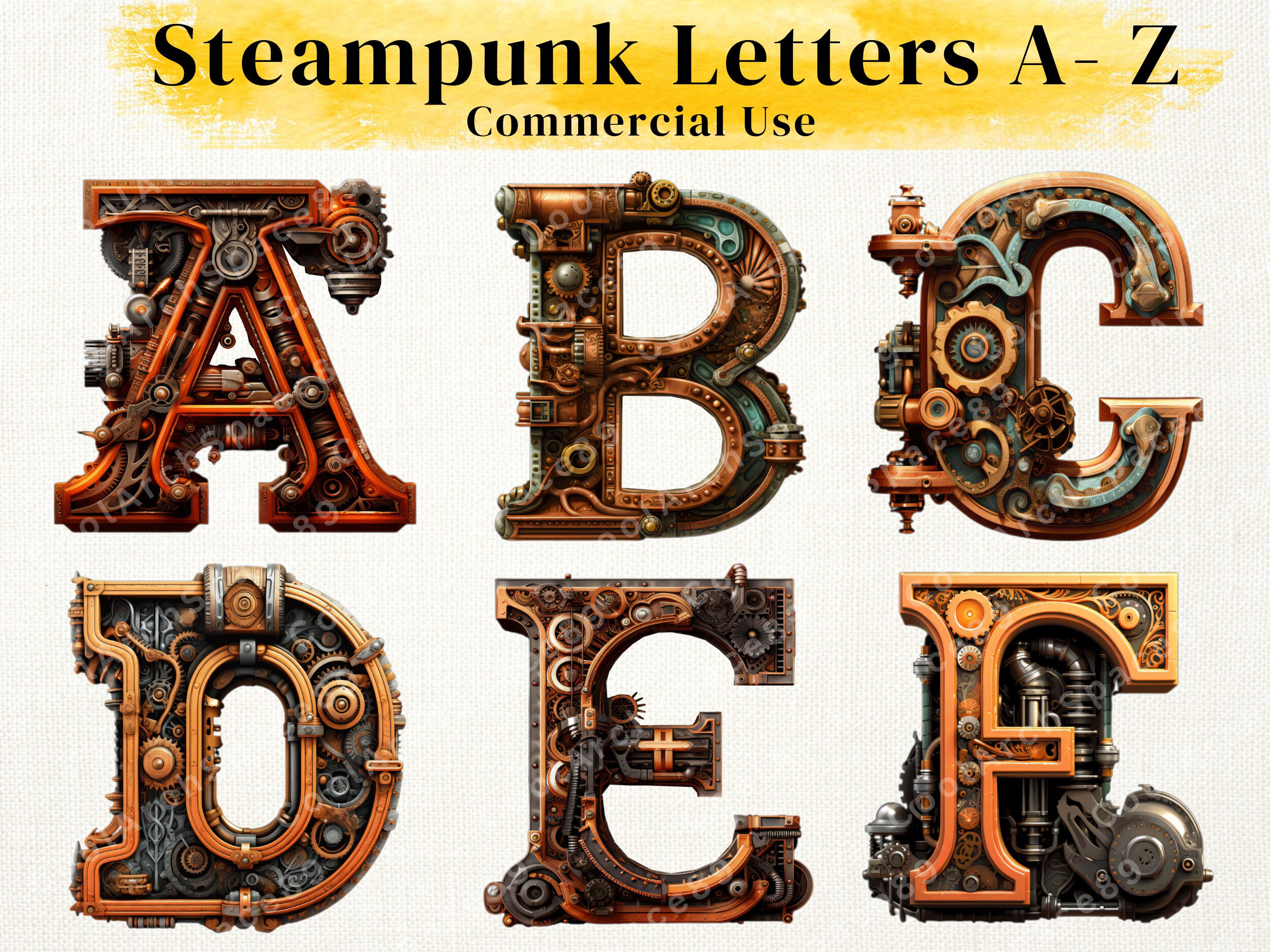 Steampunk Letter PNG clipart Bundle Full English Alphabet - Etsy