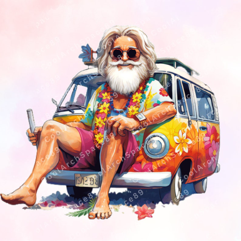 19 Hippie Grandpa Clipart PNG Bundle , Funny Grandfather Watercolor Art Clipart, Elderly PNG ...