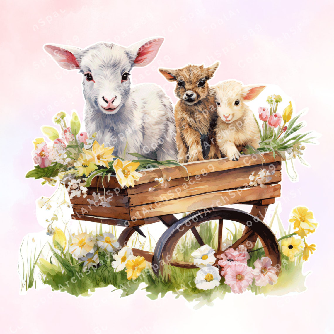 12 Farm Animals Wagon Png Sublimation Design Download, Cute Farm ...