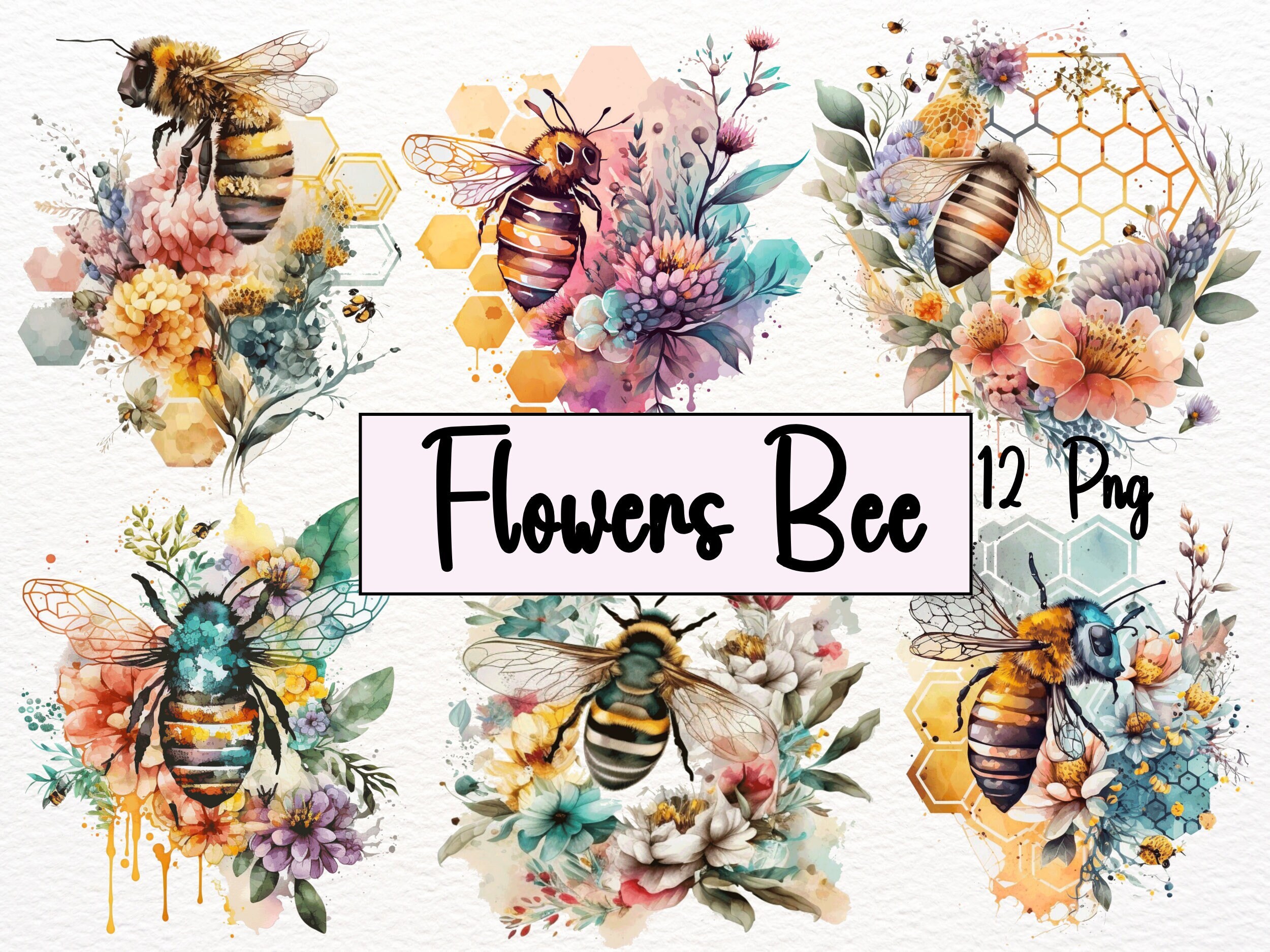12 Watercolor Honey Bee Clipart, Sublimation Files, Spring Garden Bee ...
