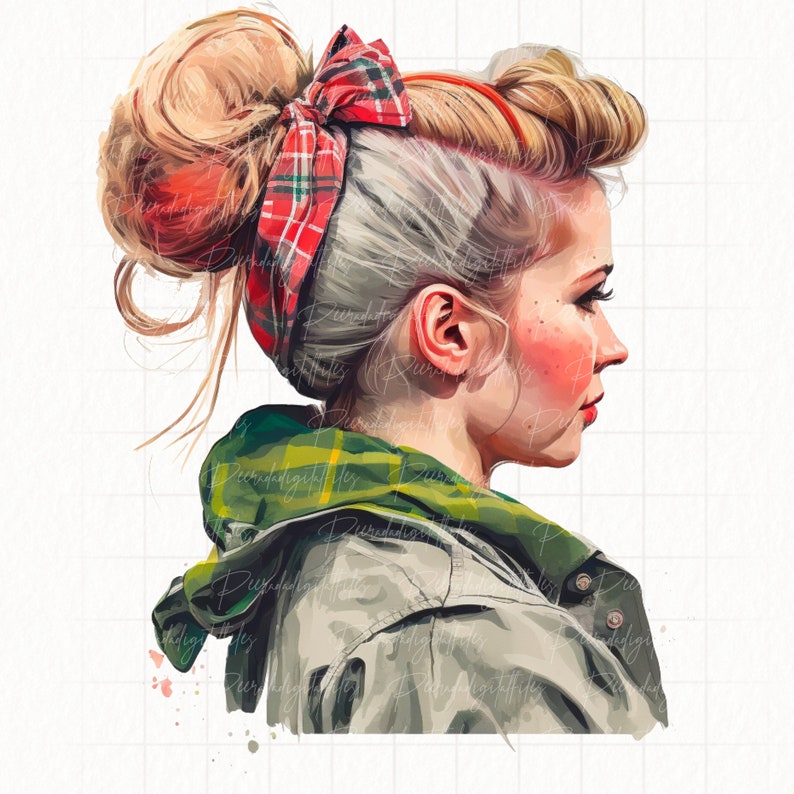 8 Girl Messy Bun Clipart PNG Watercolor Woman Sublimation Digital ...