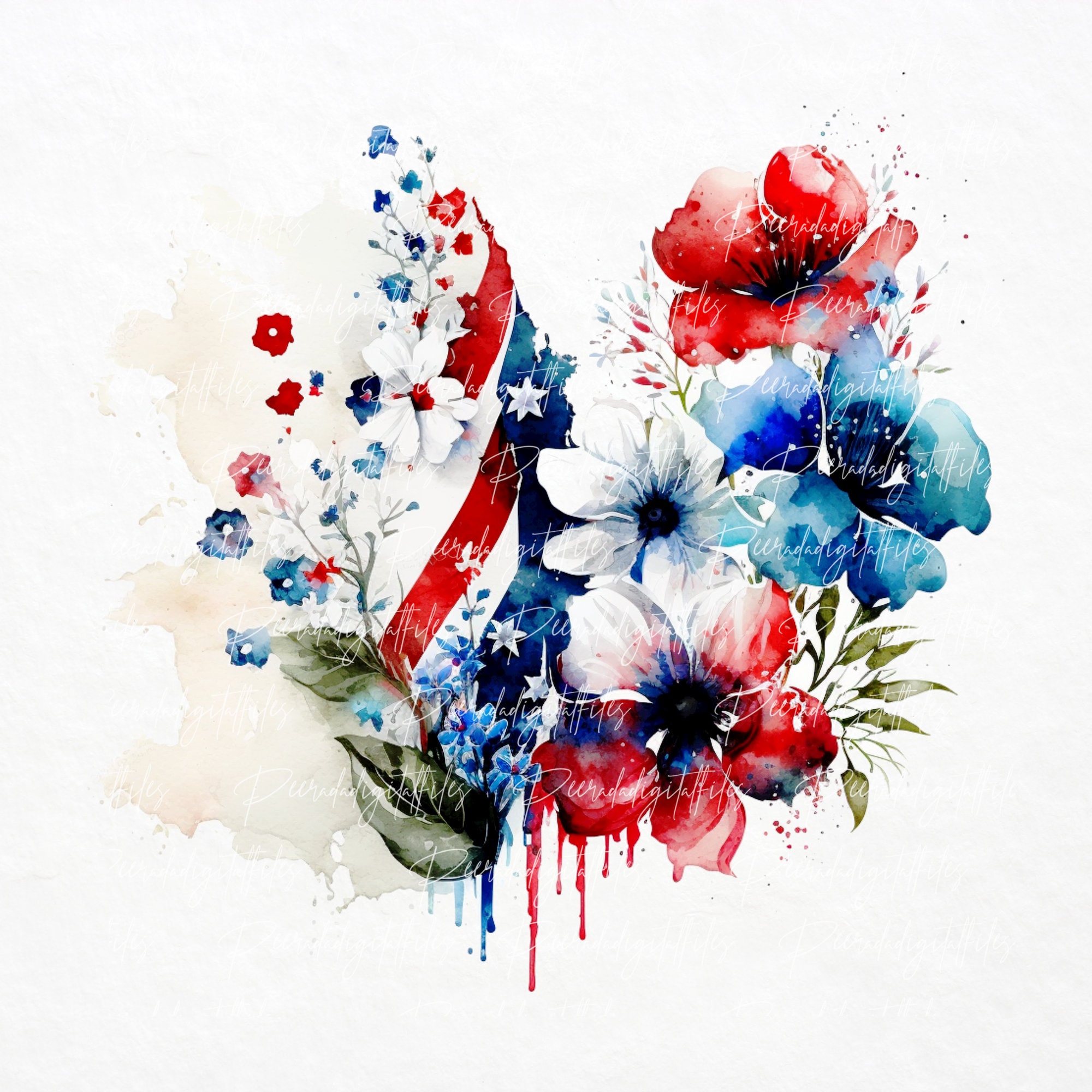 4 PNG Patriotic Watercolor Flowers, Watercolor Fowers , Flowers Clipart ...