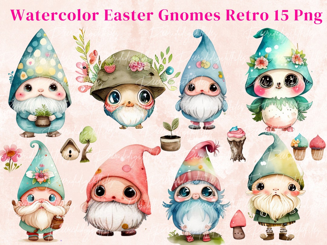 15 Png Watercolor Easter Gnomes Retro , Gnome Hand Drawn Watercolor ...