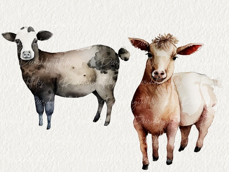 Farm Animals Watercolor Clipart 8 Png Bundle , Cute Farm Clip Art ...