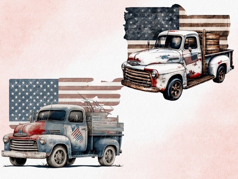 6 Trucker USA Flag Watercolor Clipart Png,trucks Boys Clipart American ...