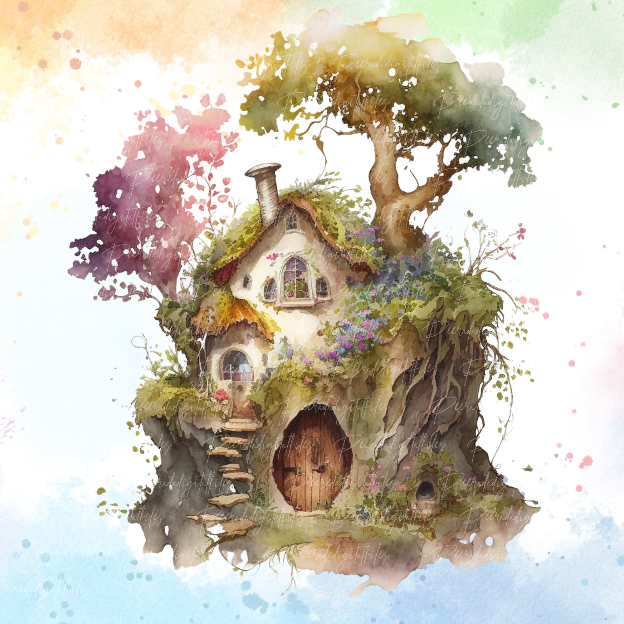 Watercolor Fairy House 4 Png Clip Art Fairy House Digital - Etsy