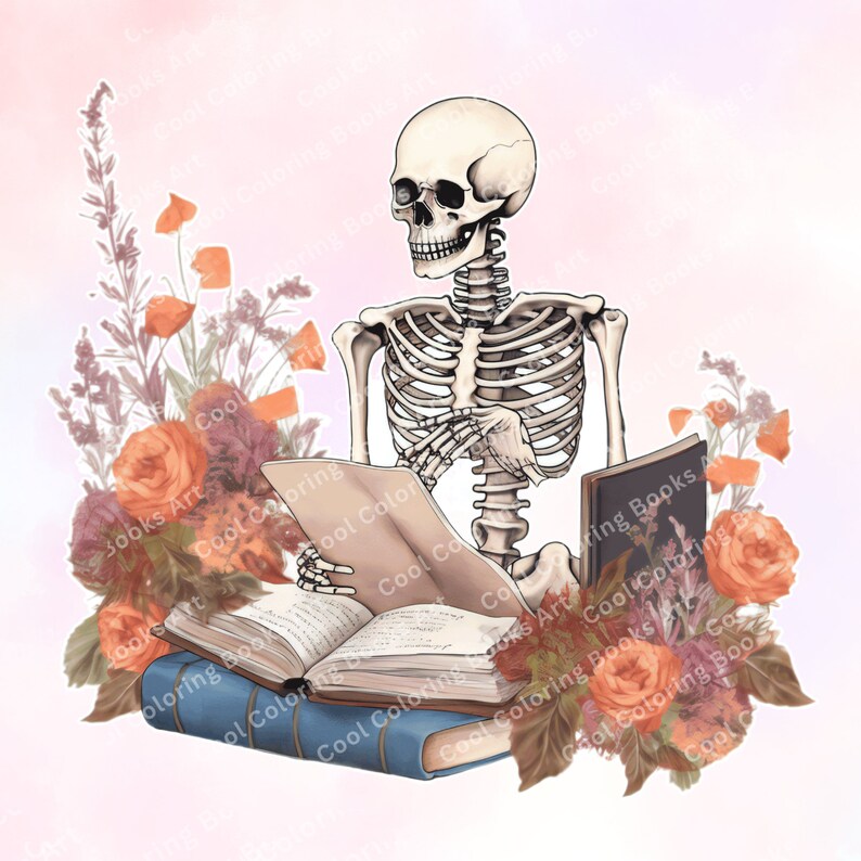 Skeleton Reading Books PNG Bundle: Halloween Clipart (commercial Use ...