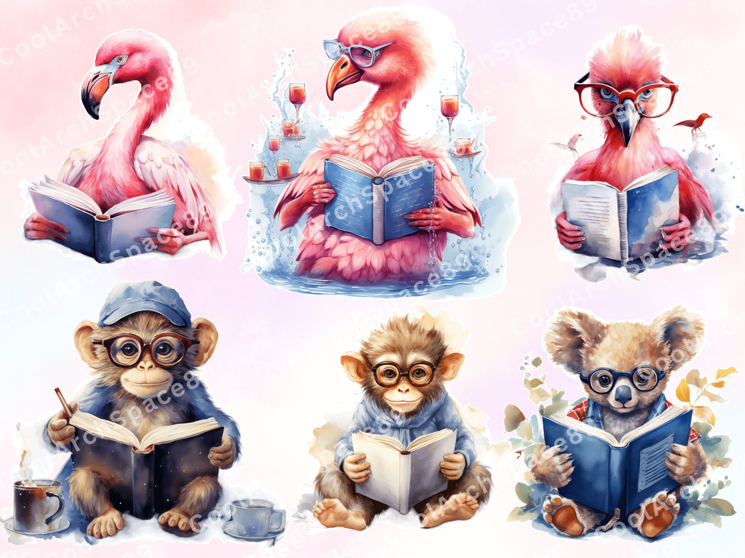 50 Cute Animals Bundle Clipart, Mega Bundle Watercolor Animal Bundle ...