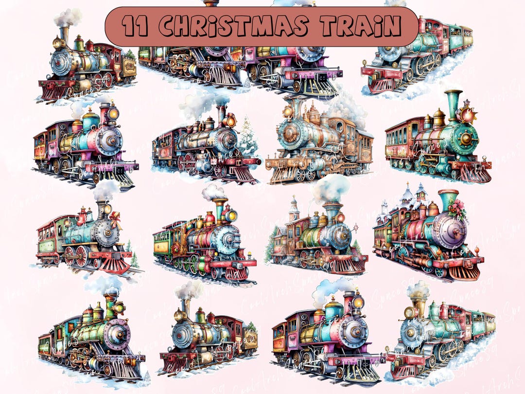 Christmas Train Clipart PNG, Holiday Winter Graphics (digital Download ...