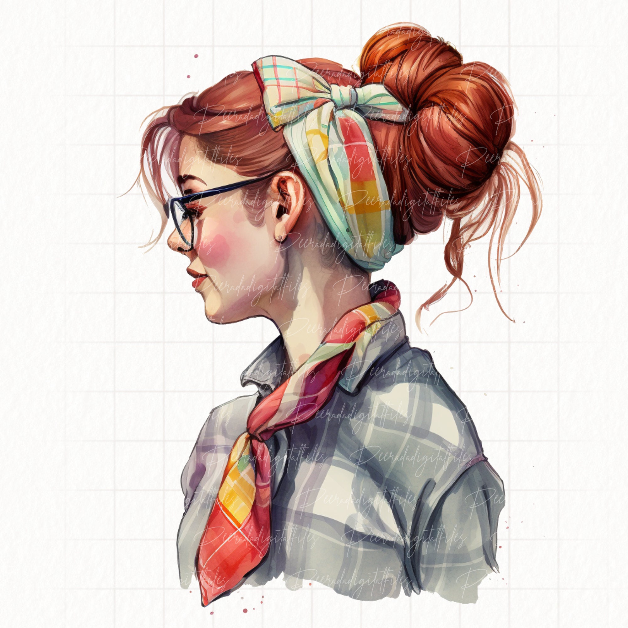 8 Girl Messy Bun Clipart Bundle , PNG Watercolor Woman Sublimation ...