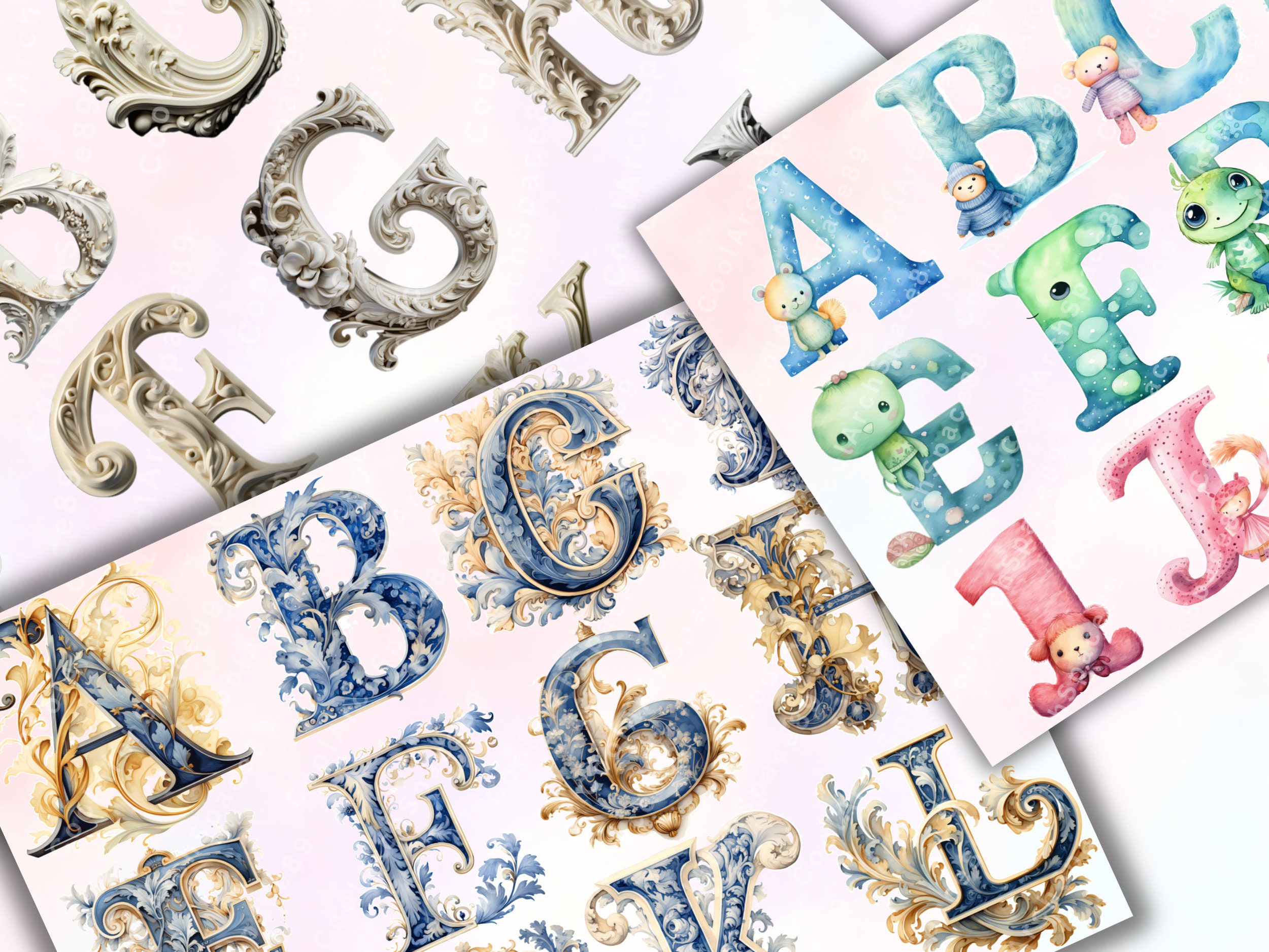 Rococo Goldceltic Letters A-Z PNG Files for Sublimation ,digital ...