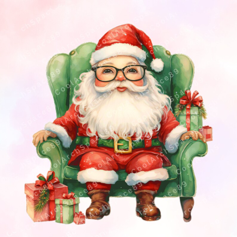 14 Christmas Santa Claus Chair Clipart, Christmas Decor, Card Making ...