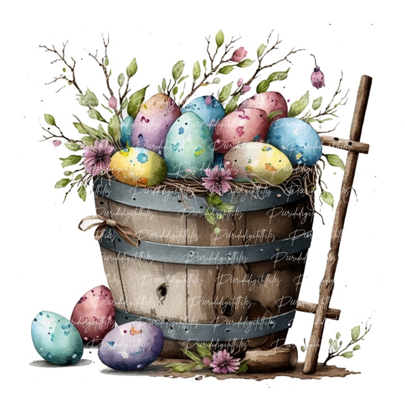 8 Png Watercolor Floral Easter Baskets, Watercolor Eggs, Watercolor ...