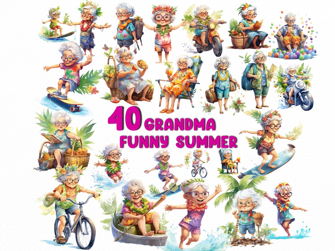 40 Funny Grandma Watercolor Sublimation Cute Clipart Grandfather ...