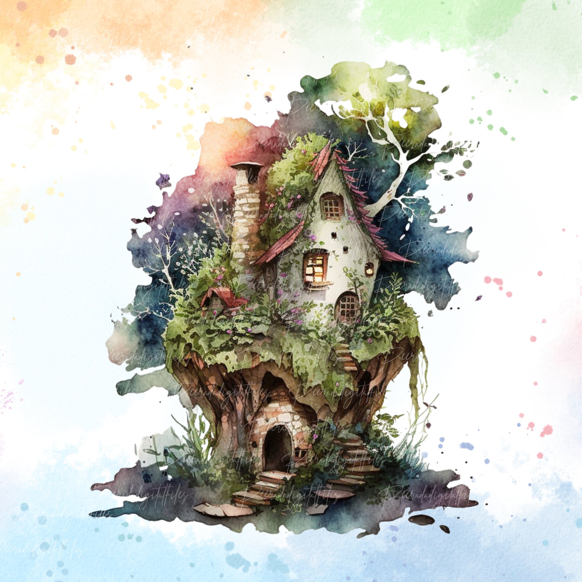 Watercolor Fairy House 4 Png Clip Art Fairy House Digital - Etsy