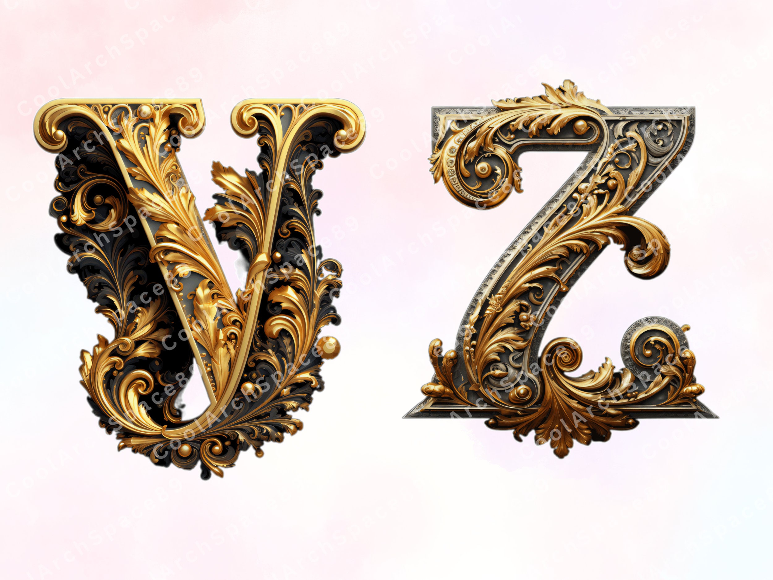 Rococo Goldceltic Letters A-Z PNG Files for Sublimation ,digital ...