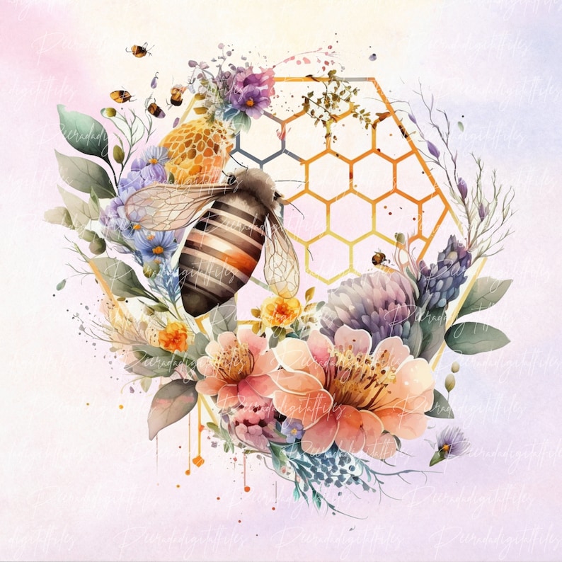 12 Watercolor Honey Bee Clipart, Sublimation Files, Spring Garden Bee ...