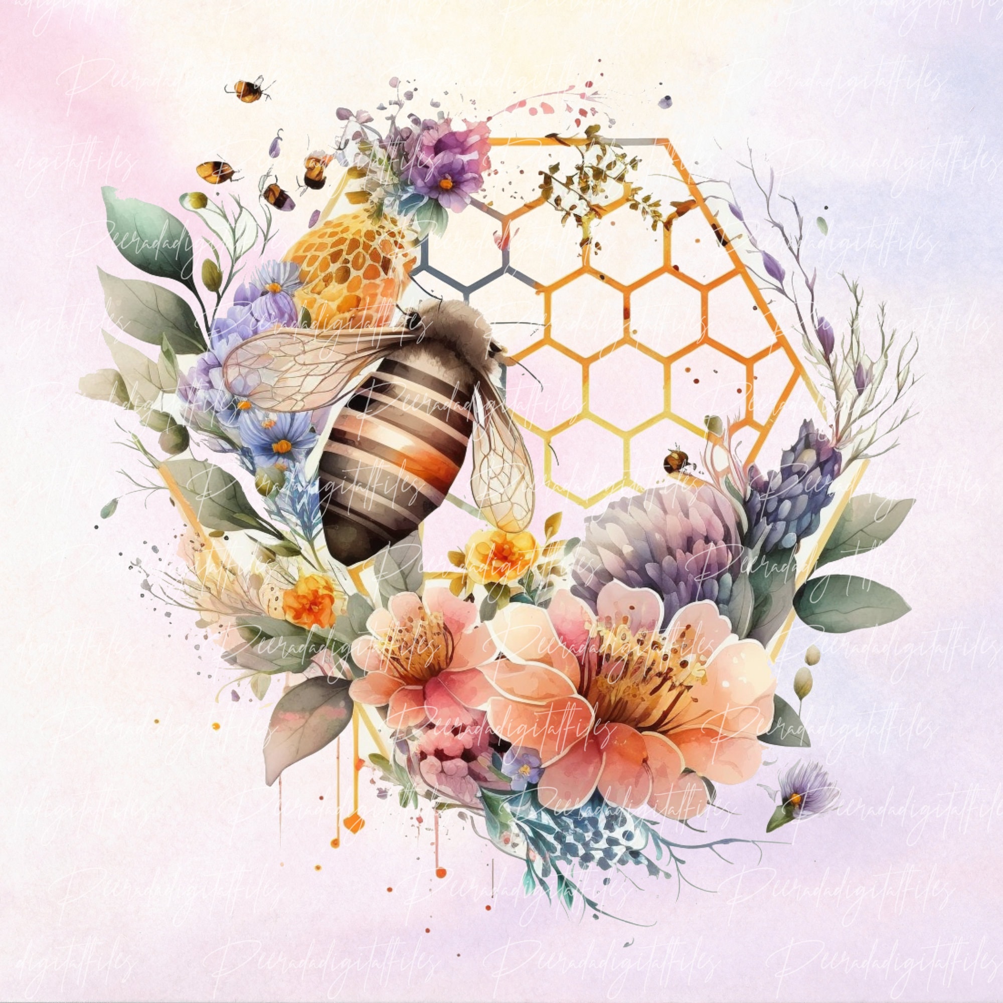 12 Watercolor Honey Bee Clipart, Sublimation Files, Spring Garden Bee ...