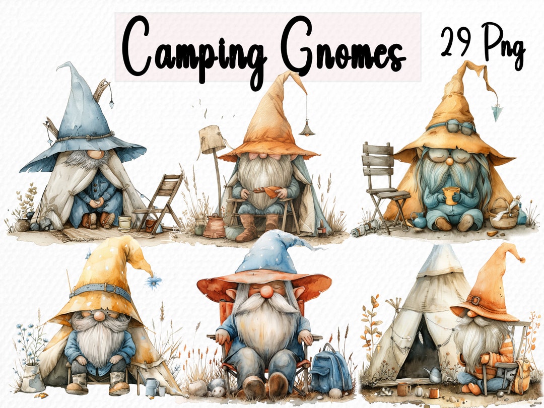 29 PNG, Gnomes in Camping Theme, Watercolor Clipart, Cute Watercolor ...