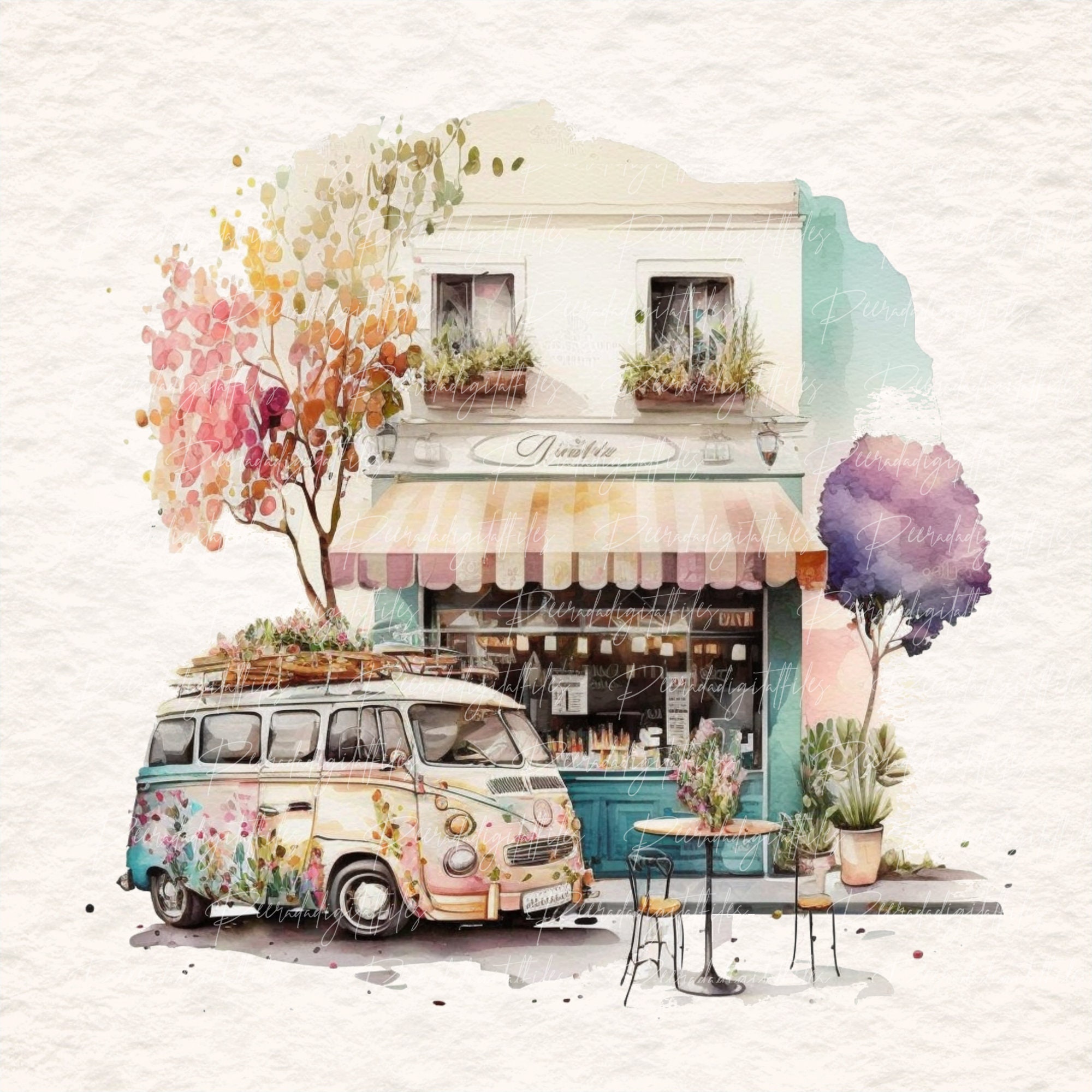 18 PNG Watercolor Cafe Flowers Bundle, Clipart, Digital Watercolor ...
