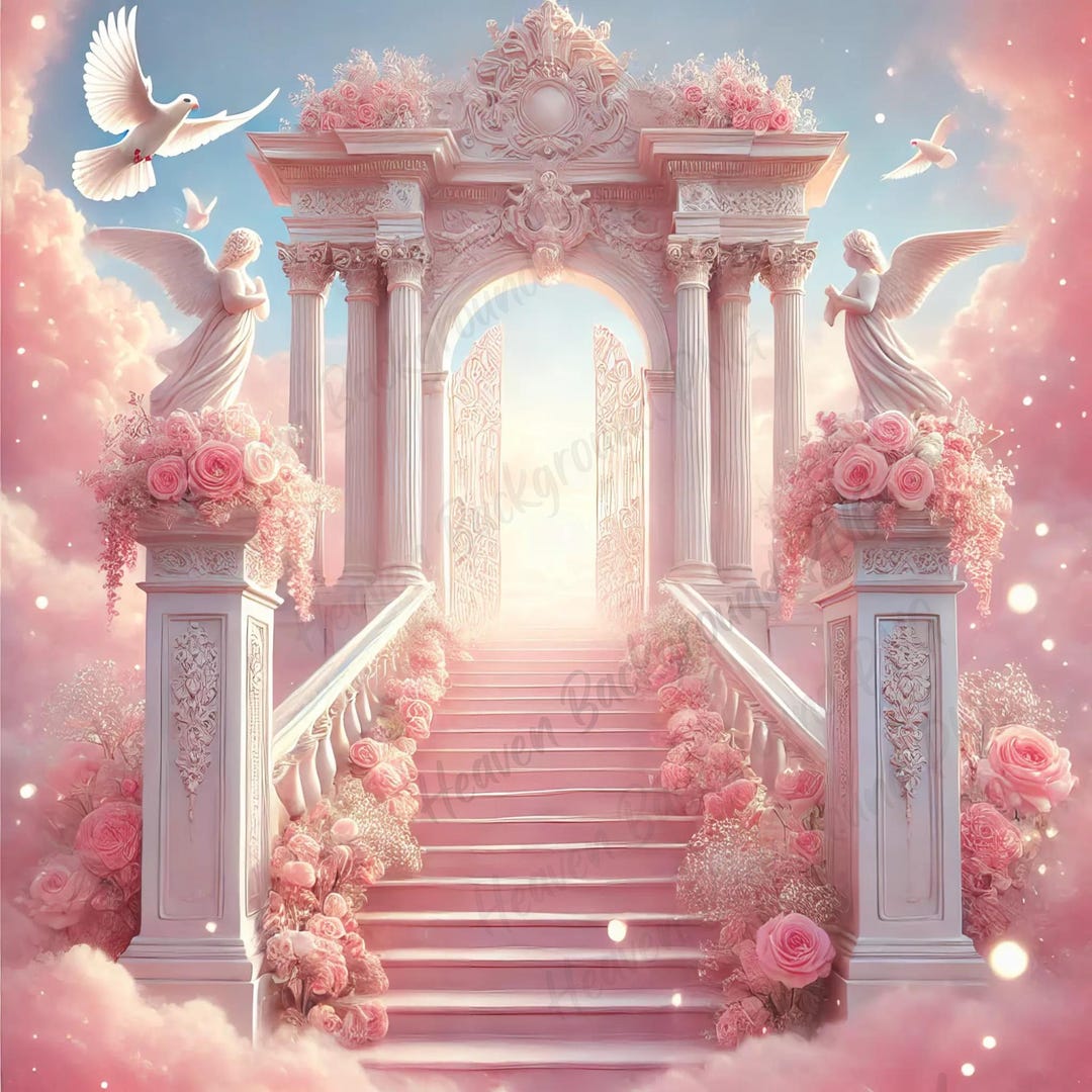 Pink Sky Heaven Background: Christian Funeral, Flowers, Doves (digital ...