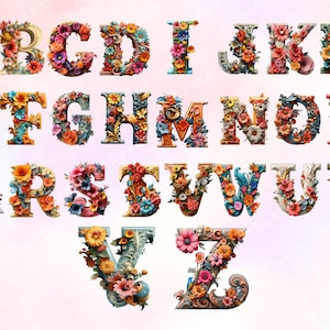 3D Floral Alphabet PNG, 26 Floral A - Z Letters Clipart, Floral Clip ...