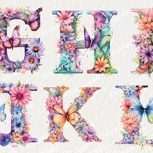 Floral Alphabet A - Z Clipart,floral Letters Png,watercolor Alphabet ...
