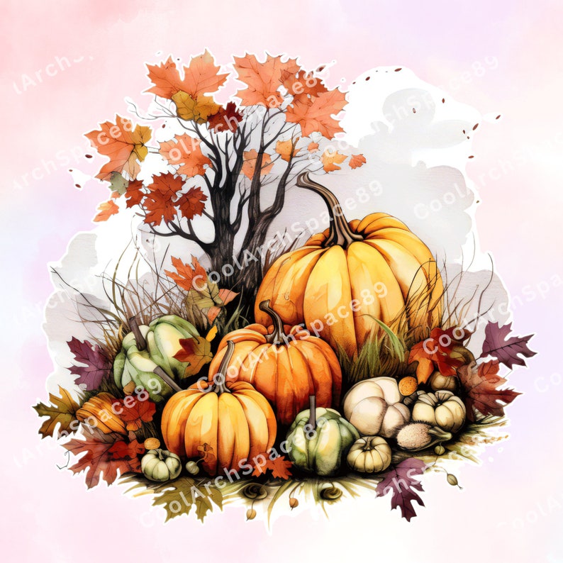 12 Autumn Pumpkin Clipart, Farmhouse Pumkin Clipart, Garden Clipart ...