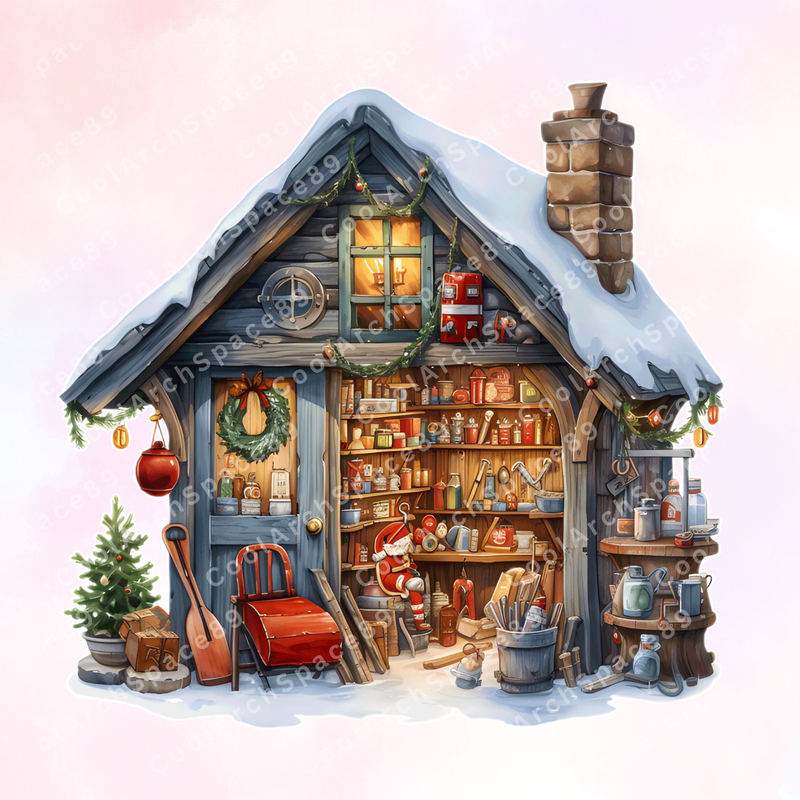 14 Santa's Workshop Clipart Bundle PNG, Watercolor Winter Christmas ...