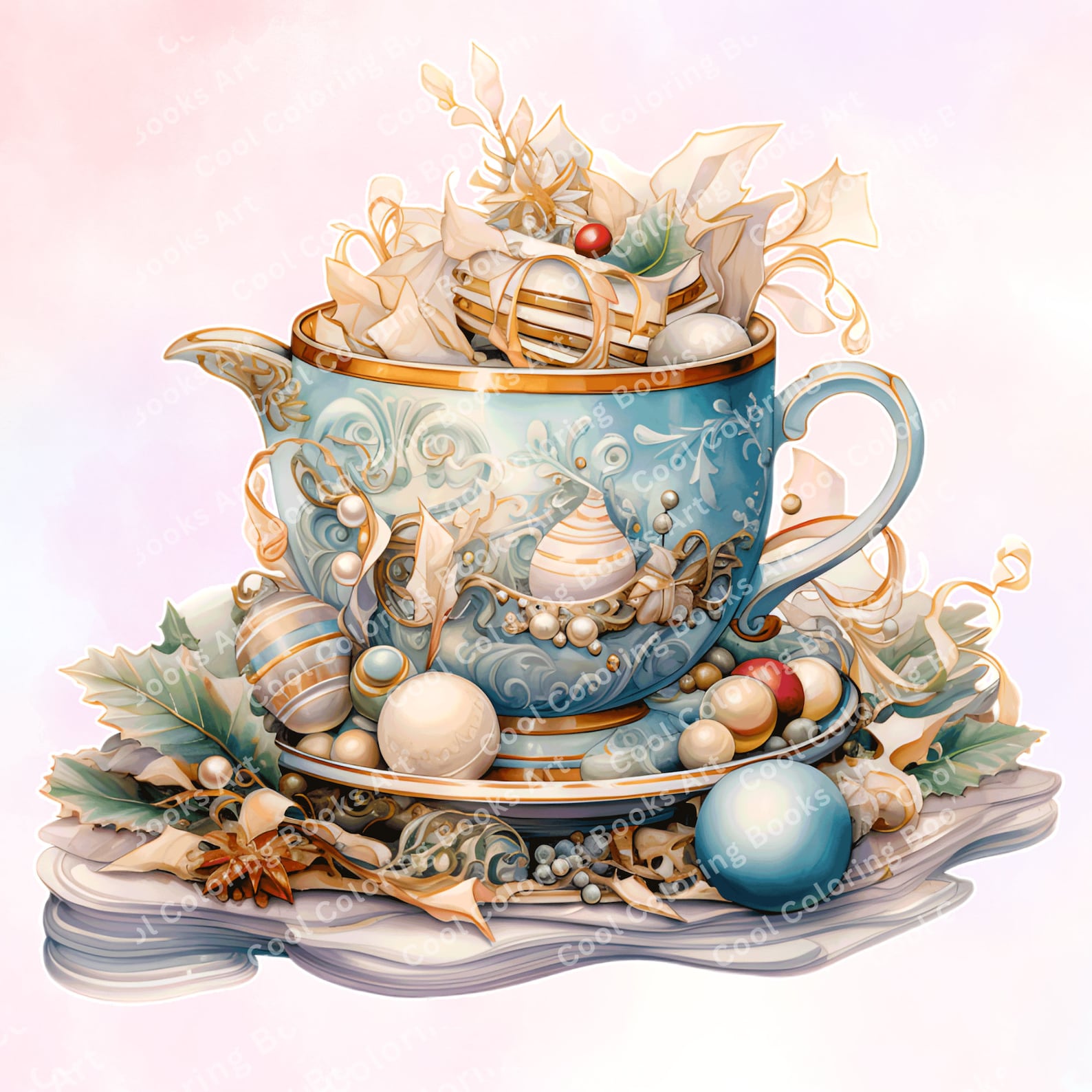 16 Watercolor Christmas Tea Clipart, Winter Holiday Tea Cups, Garden ...