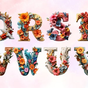 3D Floral Alphabet PNG, 26 Floral A - Z Letters Clipart, Floral Clip ...