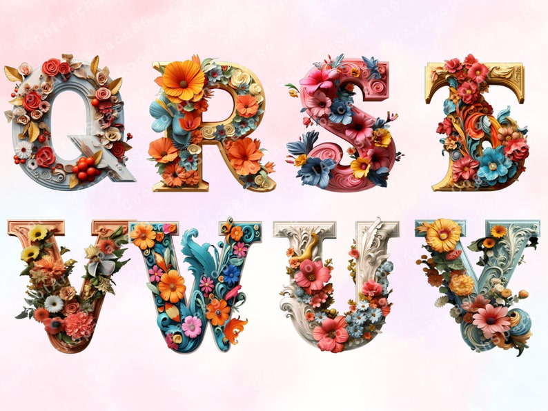 3D Floral Alphabet PNG 26 Floral A Z Letters Clipart - Etsy